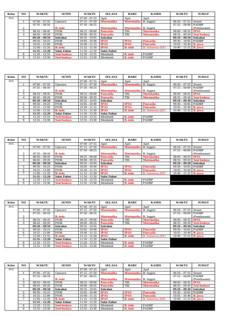 Jadwal 4b 2526 | PDF
