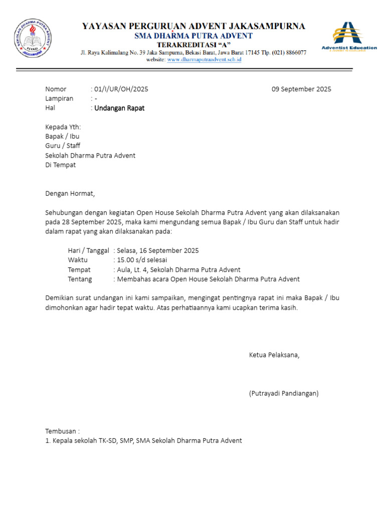Surat Undangan Rapat Open House | PDF
