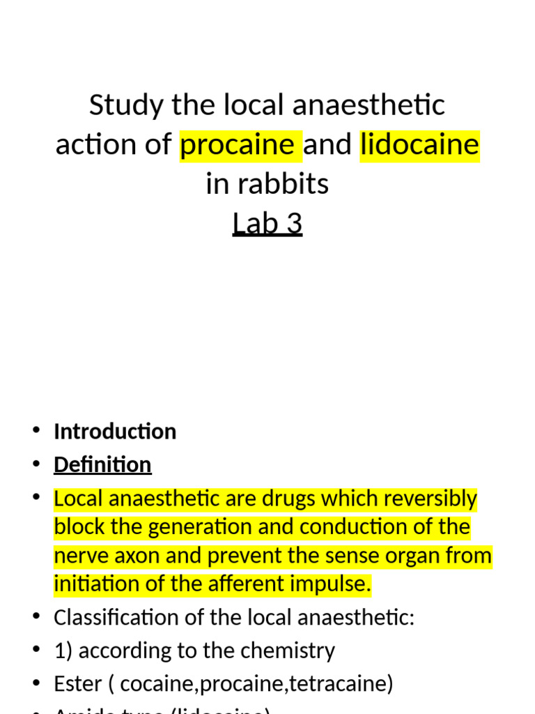 Local Anaesthetic Effects of Procaine & Lidocaine in Rabbits | PDF ...