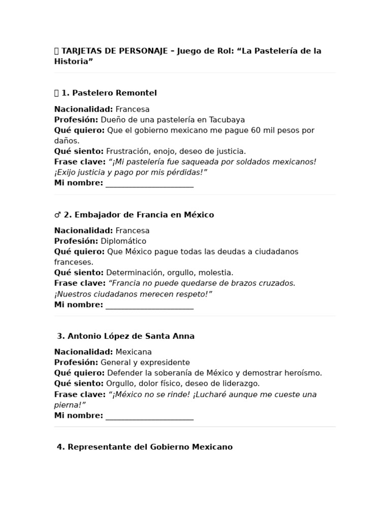 Tarjetas de Personaje | PDF | México