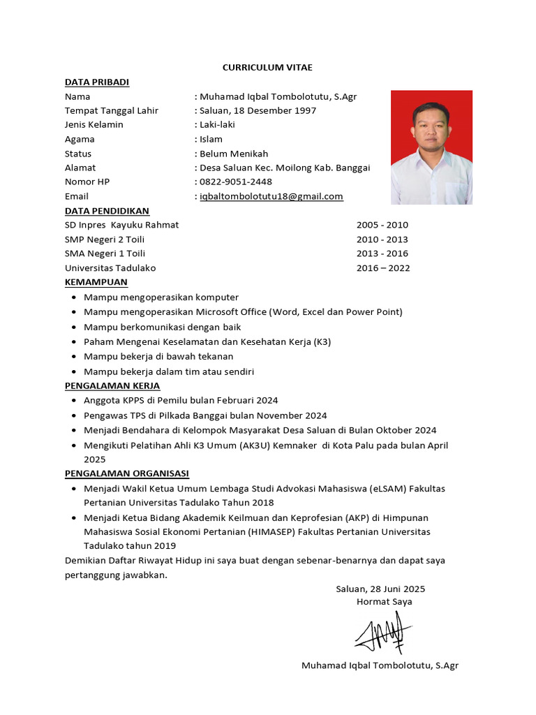 CV Muh. Iqbal Tombolotutu | PDF