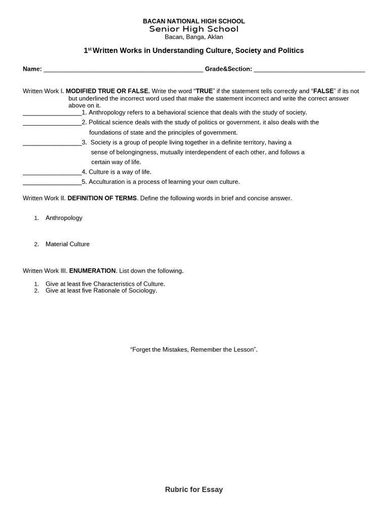 Writen Works Sample Test | PDF | Human Communication | Liberal Arts ...
