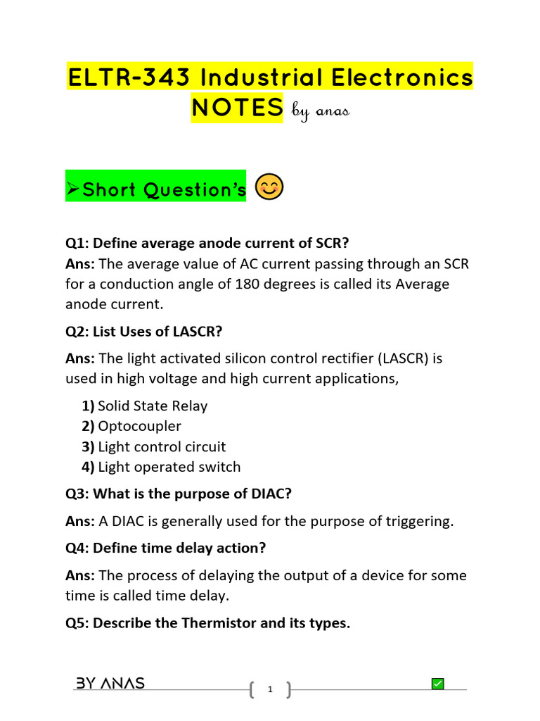 ELTR-343 Industrial Electronics NOTES | PDF | Thermocouple ...