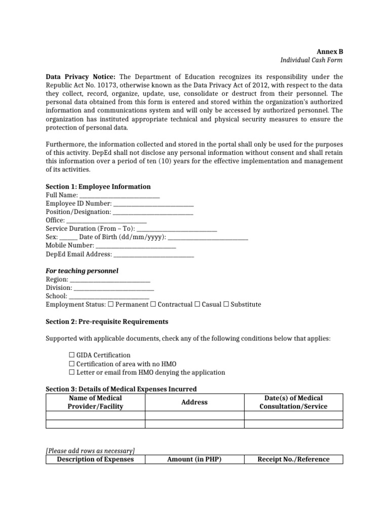 Annex B Individual Cash Claim Form | PDF | Information