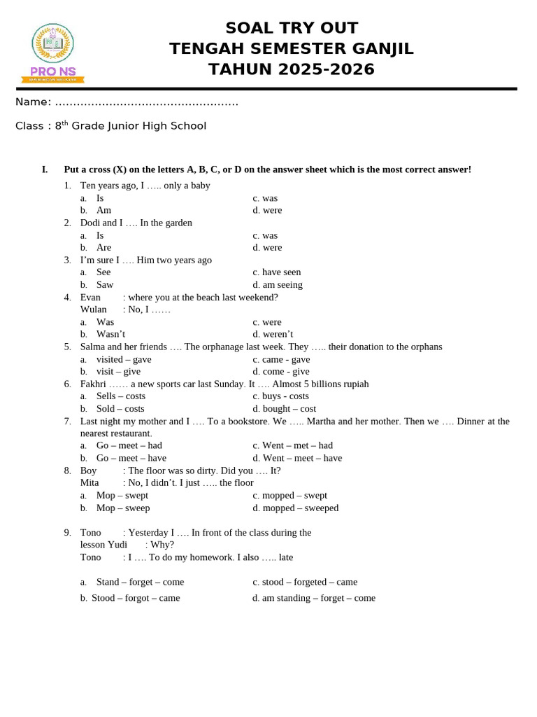 8th Grade Midterm Practice Test 2025-2026 | PDF