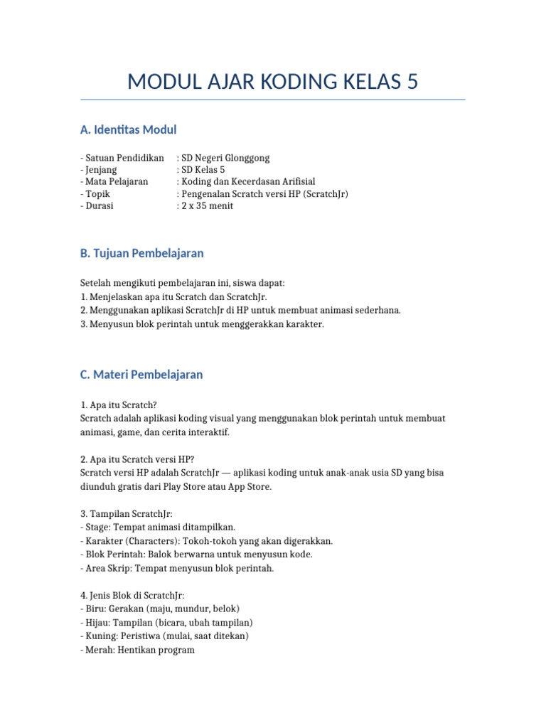 Modul Koding Scratch untuk Kelas 5 SD | PDF