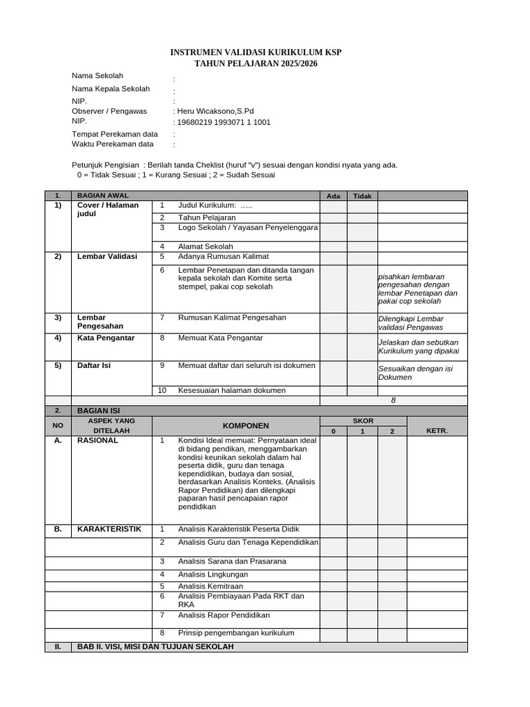 Instrumen Monev Kurikulum KSP 2025/2026 | PDF