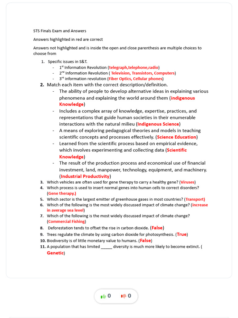 Sts Finals Exam and Answers Complete - Compress | PDF | Biodiversity ...