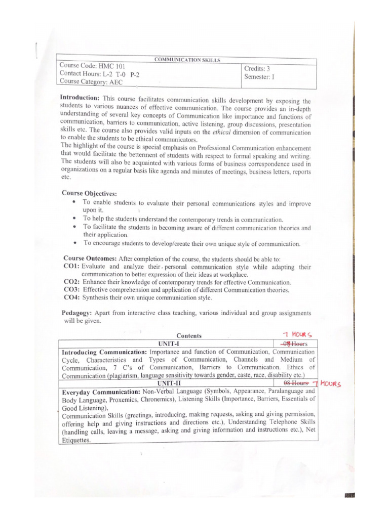 Communication Skills Revised Syllabus | PDF