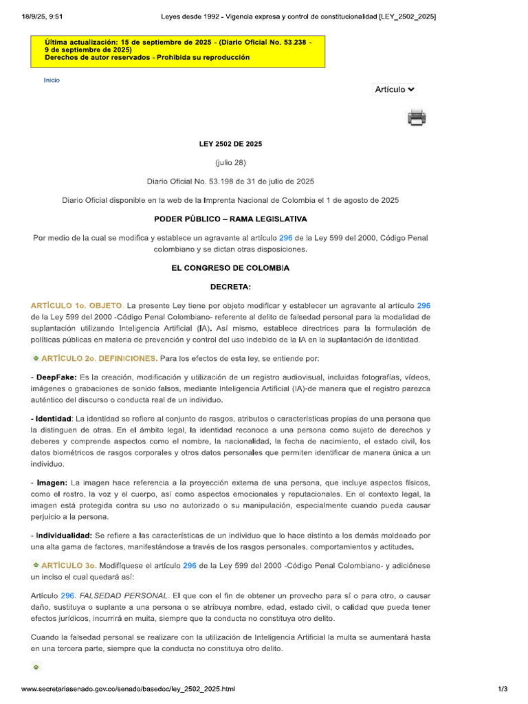 Ley 2502 de 2025 | PDF
