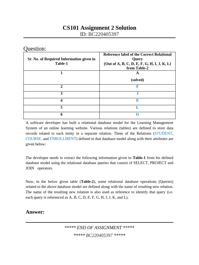 CS101 Assignment 2 Solution | PDF