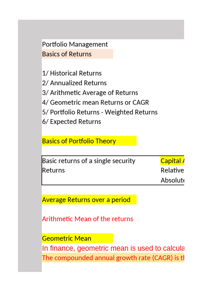 1.fundamentals of Returns Portfolio Management | PDF | Standard ...