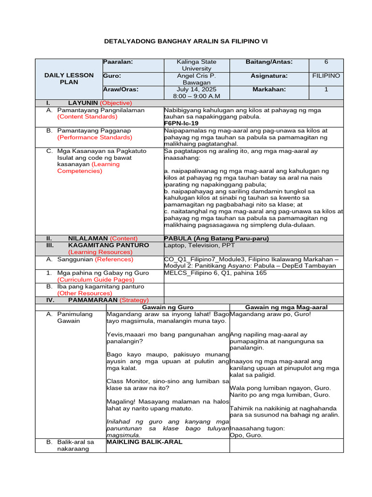 Filipino DLP Pabula Final 084857 | PDF