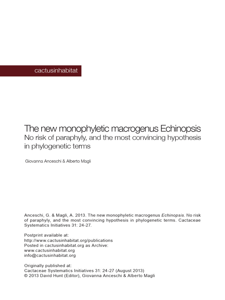 Echinopsis: Monophyly vs. Paraphyly Debate | PDF | Clade | Molecular ...