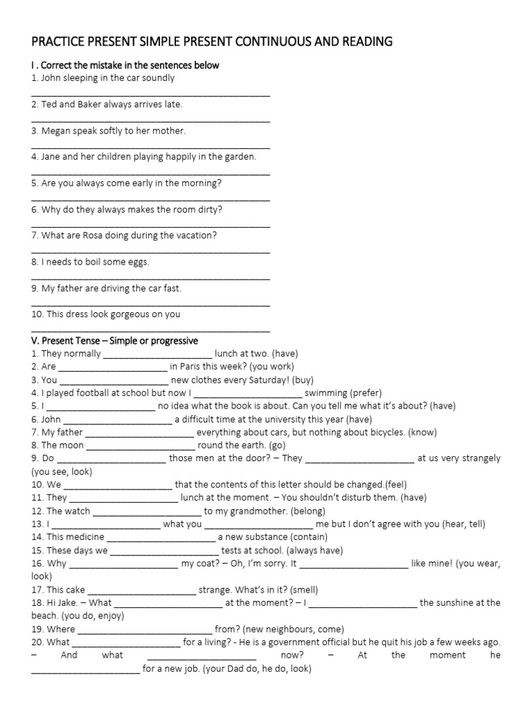 Practice Present Simple Present Continuous and Reading | PDF | Chess ...