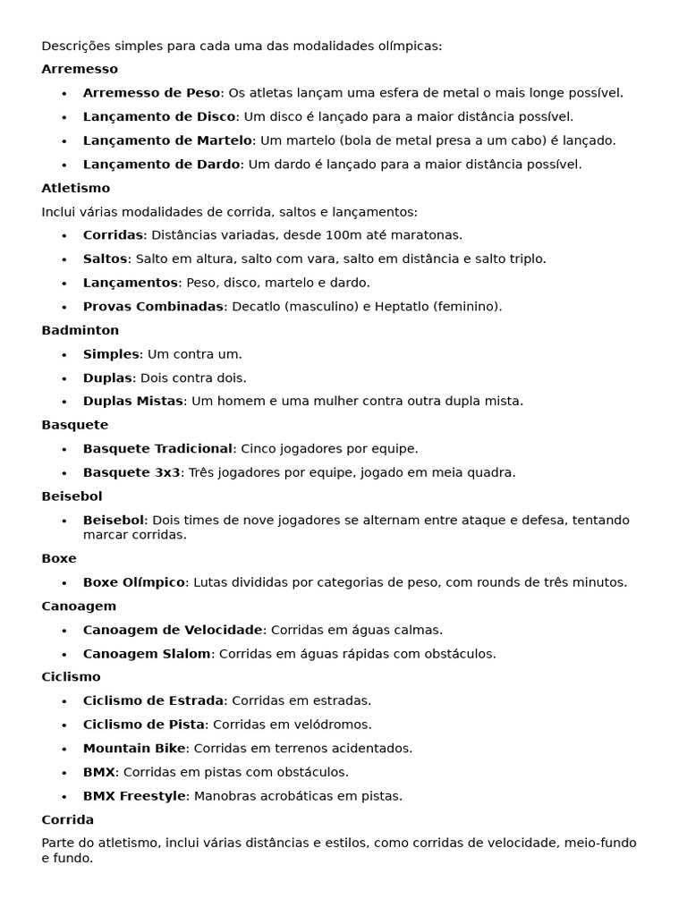 Modalidades Olímpicas Explicadas | PDF | Atletismo (esporte) | Ginástica