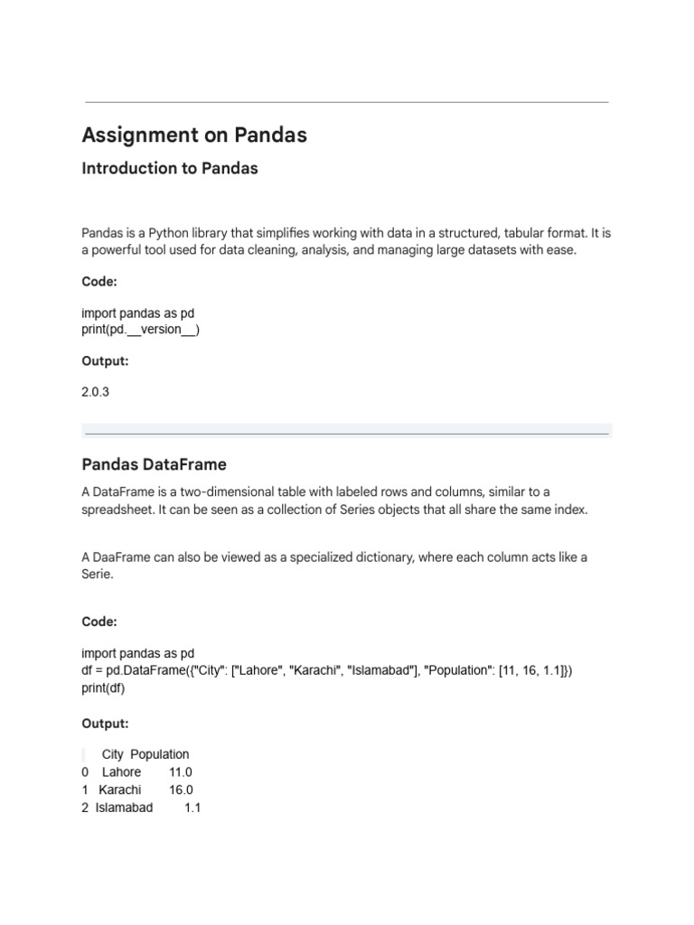 Pandas Assignment Overview | PDF | Computer Science | Software Engineering