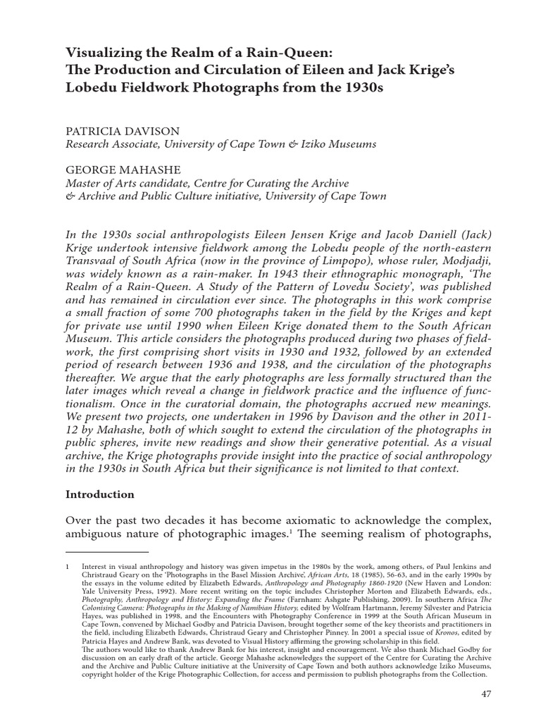Lobedu Fieldwork: Krige Photographs Analysis | PDF | Social ...