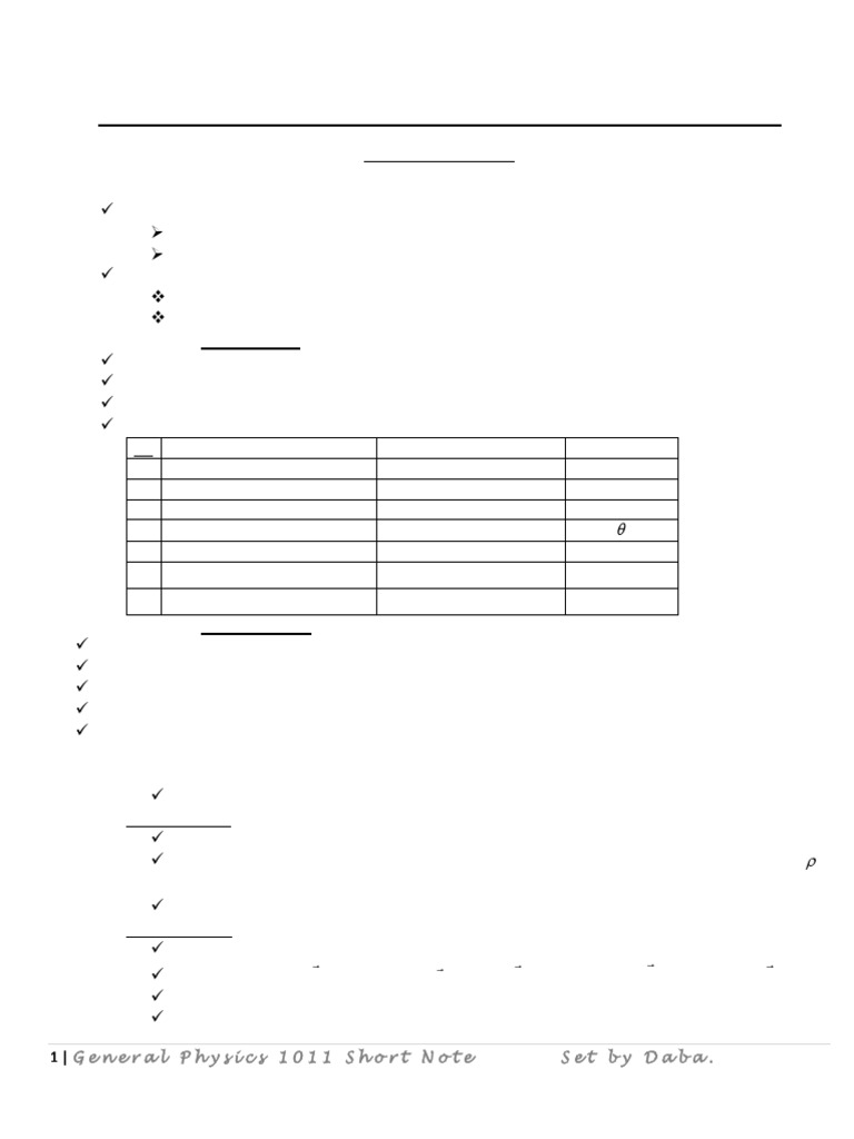 General Physics 1011 Short Note | PDF | Quantity | Physics