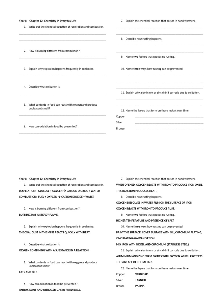 Science Checkpoint 2 Chapter 12 Chemistry in Everyday Life | PDF | Rust ...