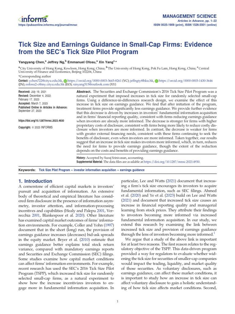 15 - 2023 - MS - Chen - Tick Size and Earnings Guidance in Small Cap ...