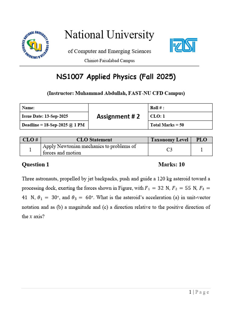 NS1007 Applied Physics - Assignment 2 | PDF | Oscillation | Force