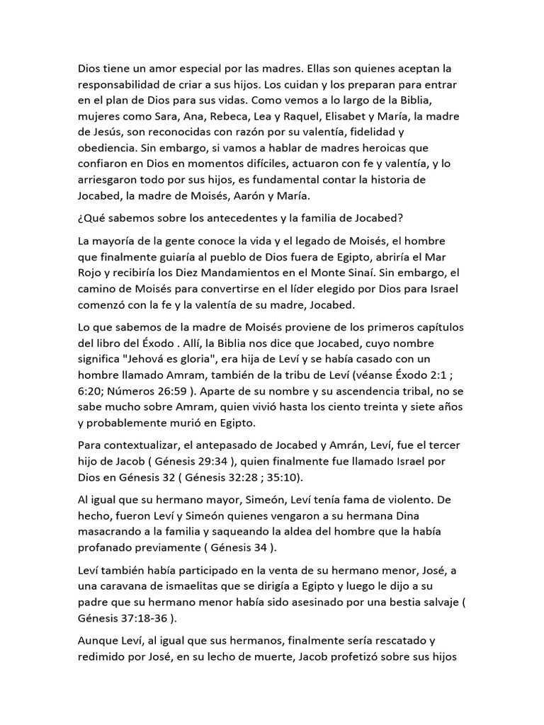 Jocabed: La madre valiente de Moisés | PDF | Moisés | Libro del éxodo