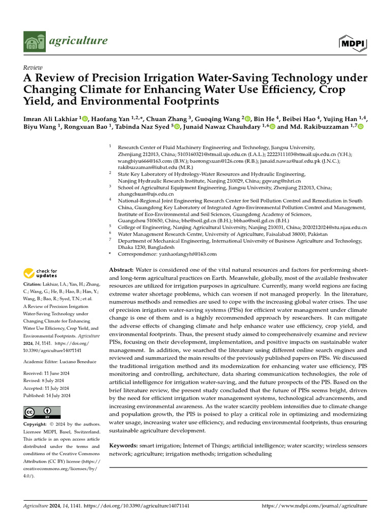 A Review of Precision Irrigation Water-Saving Technology - Agriculture ...