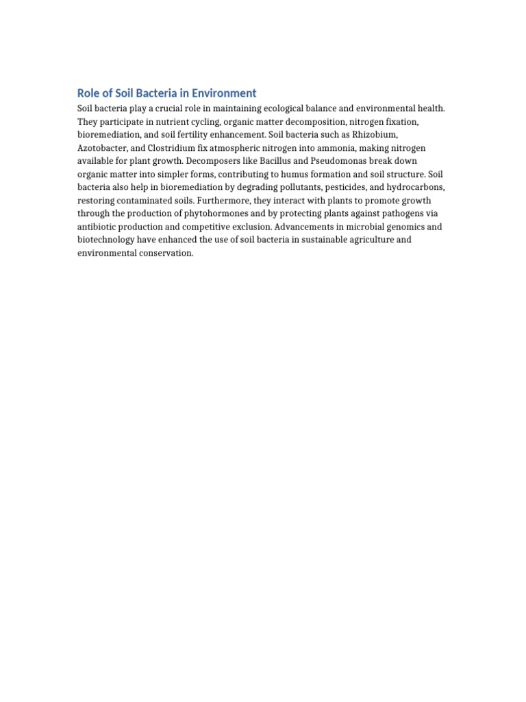 Role of Soil Bacteria in Environment | PDF