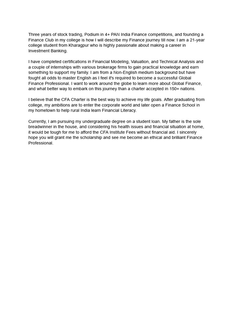 Aspiring Finance Professional's Journey | PDF