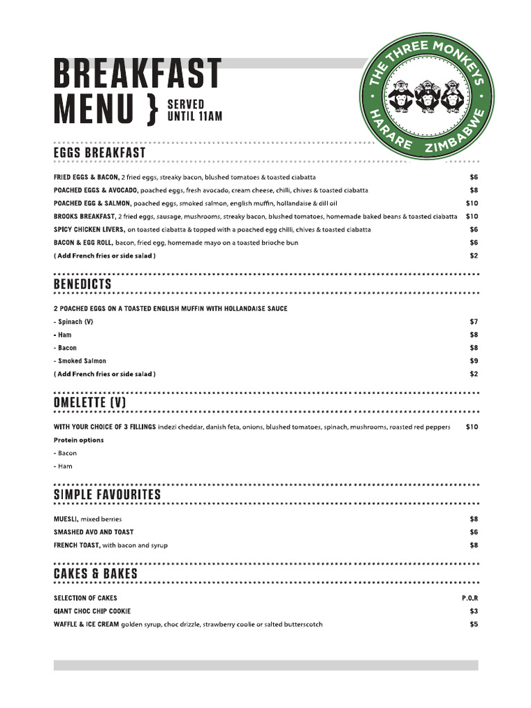 Three Monkeys HAR Menu 2024 July | PDF