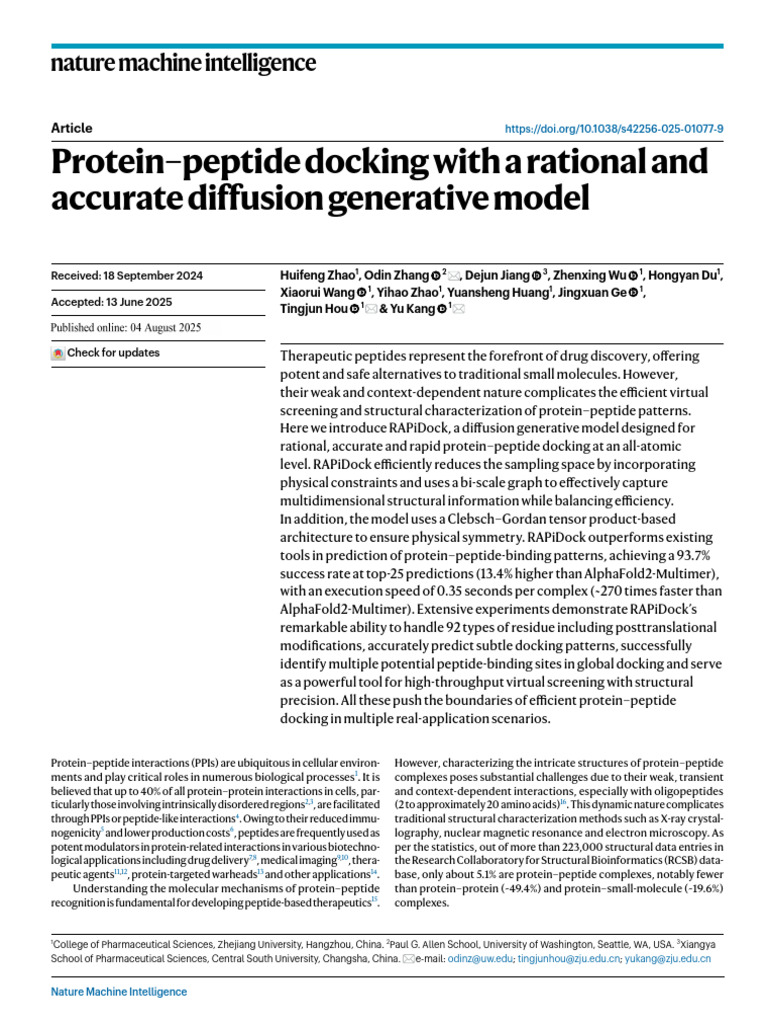 RAPiDock: Efficient Protein-Peptide Docking | PDF | Docking (Molecular ...