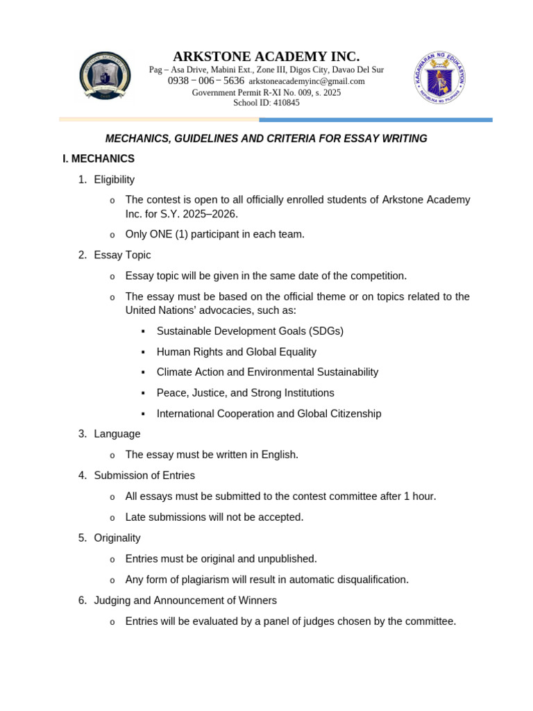Arkstone Academy Essay & Poster Contest Guidelines | PDF | Human ...