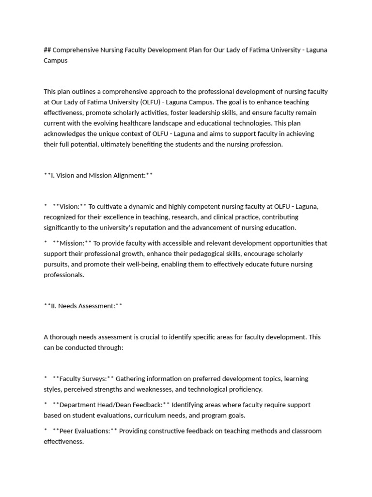 Nursing Faculty Development Plan OLFU | PDF | Educational Assessment ...