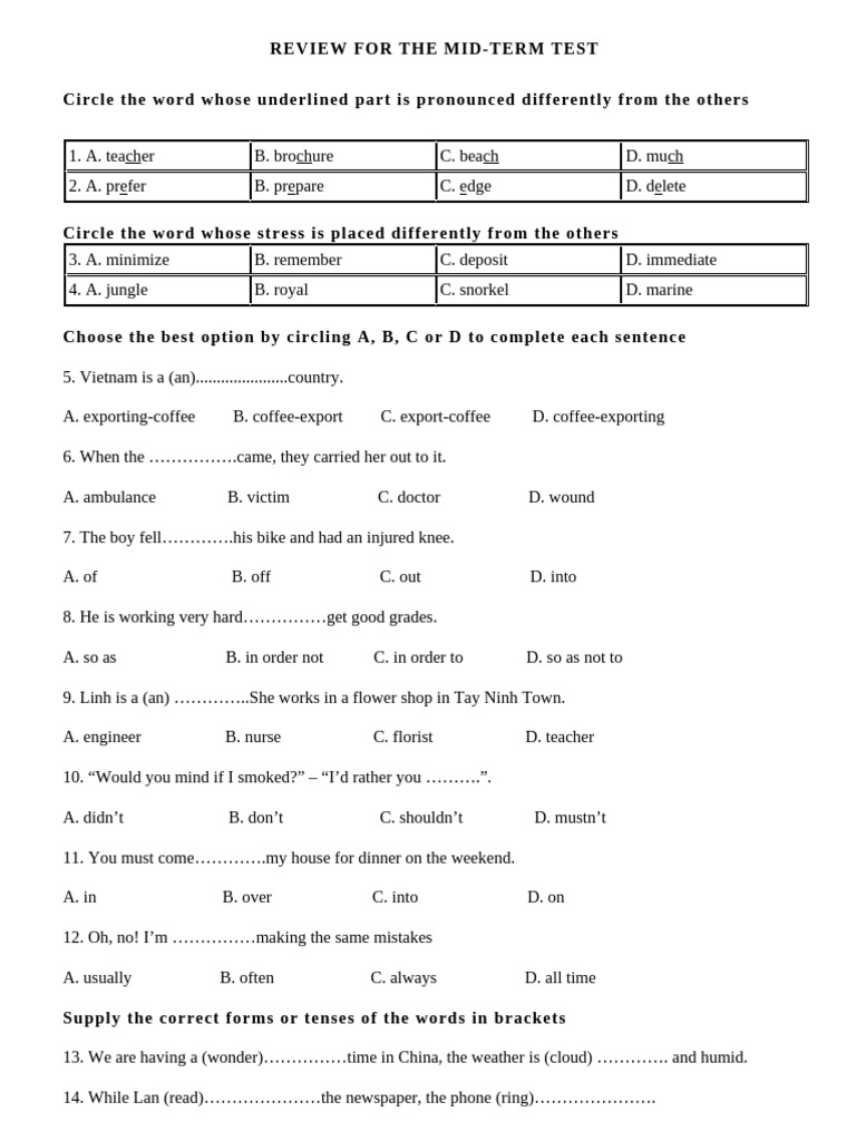 Mid-Term Test Review: English Skills | PDF | Japan