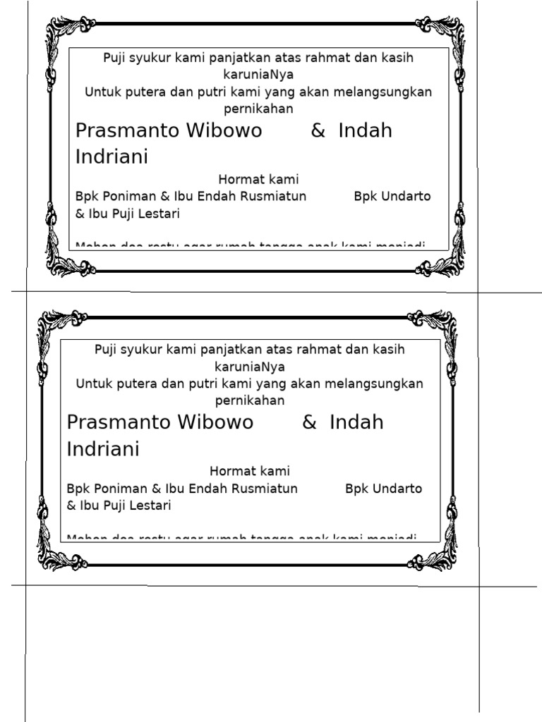 Undangan Pernikahan Prasmanto & Indah | PDF