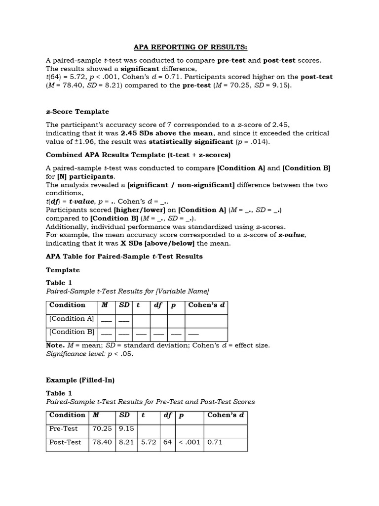 Apa Reporting of Results | PDF