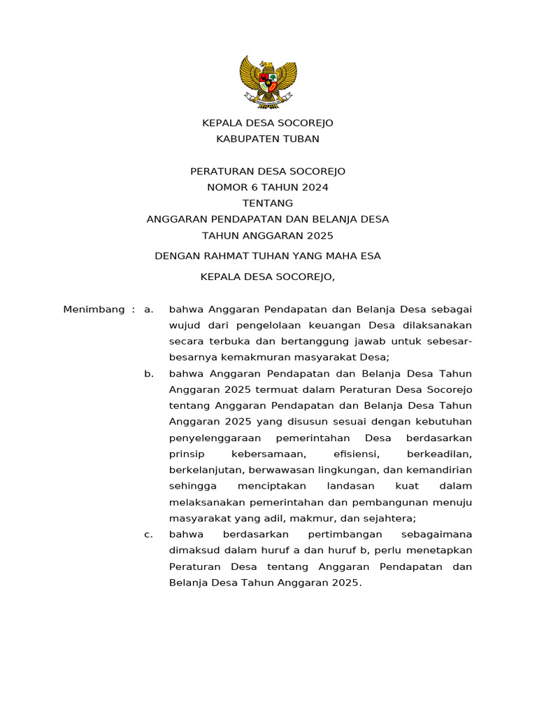 Contoh Format Perdes Apbdes 2025 + Kegiatan Yang Tidak Tersalurkan | PDF