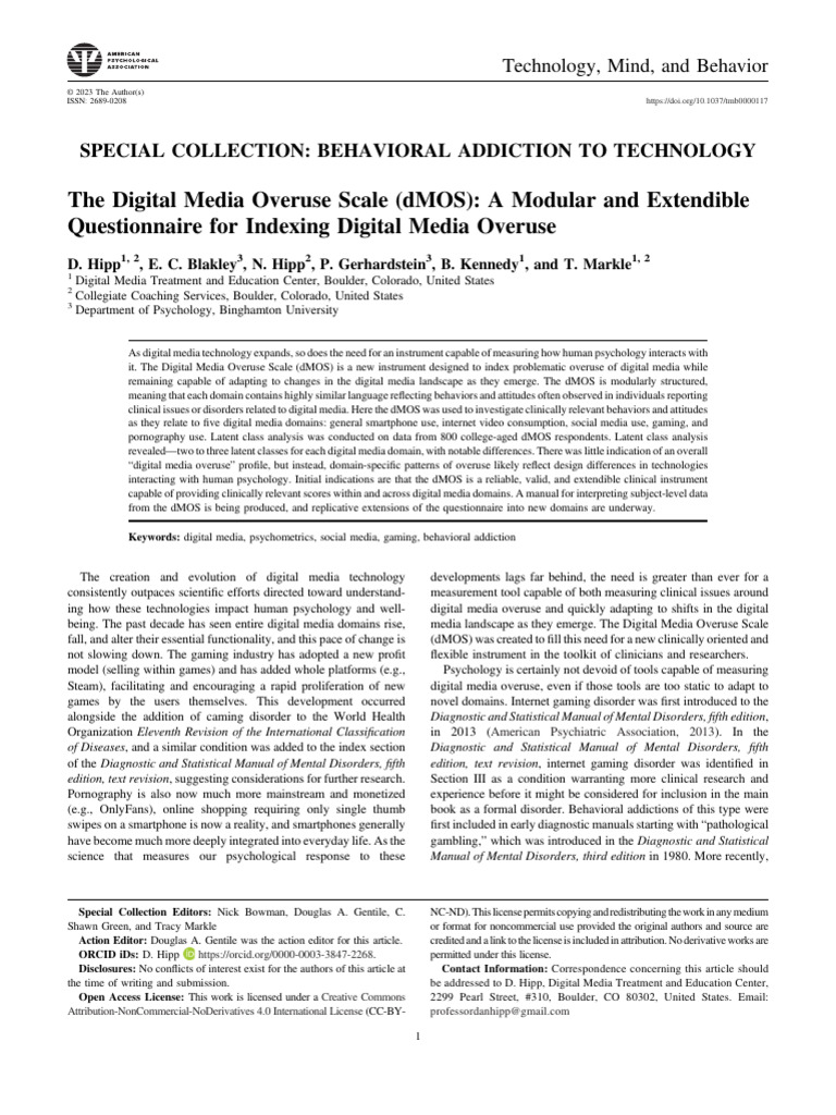 Digital Media Overuse Scale (dMOS) Insights | PDF | Mental Disorder ...