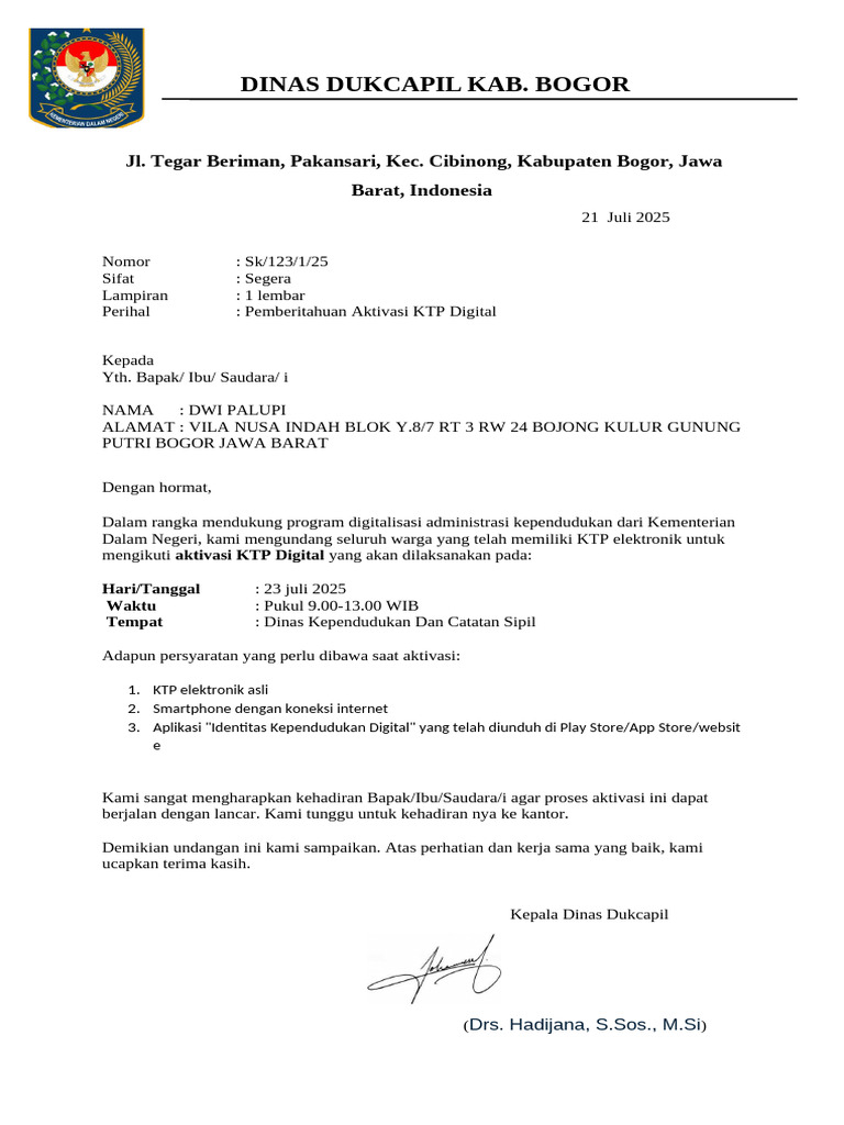 Aktivasi KTP Digital di Bogor 2025 | PDF
