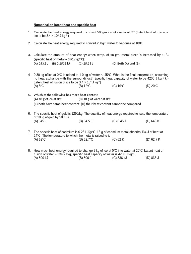 Latent Heat Calculations and Solutions | PDF