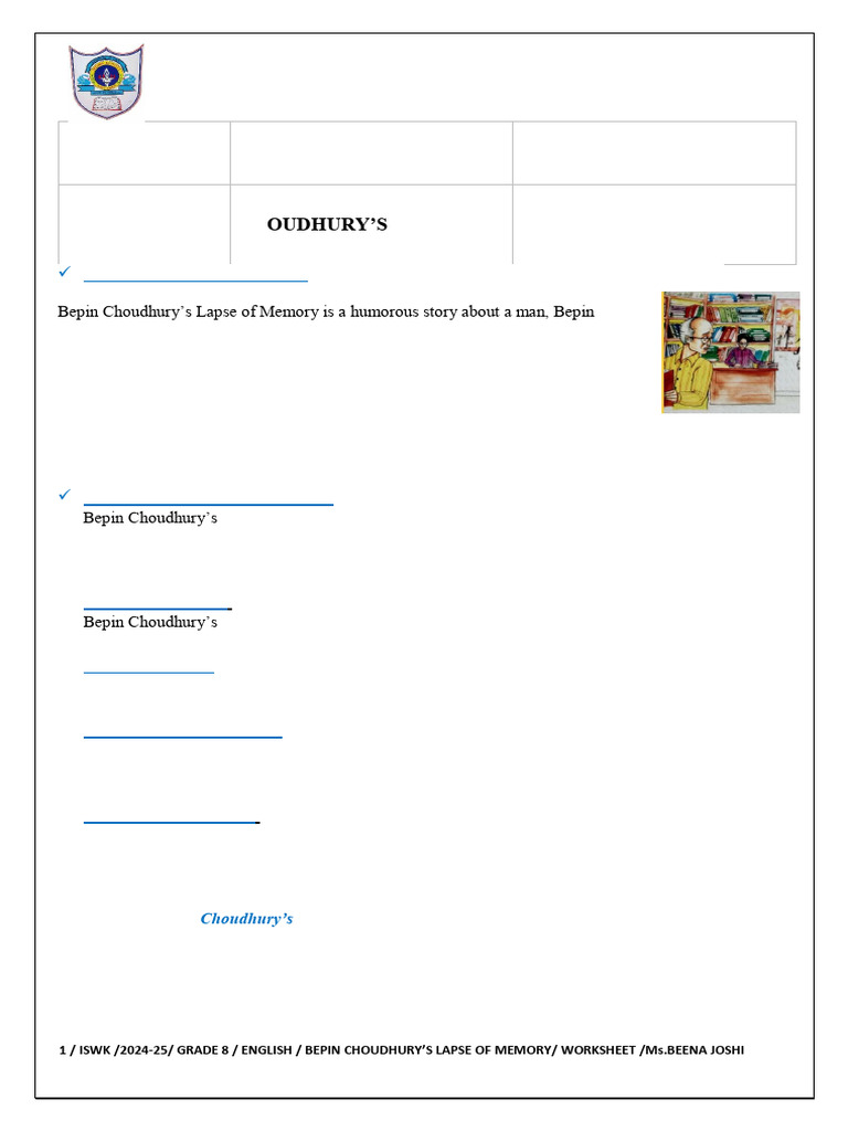 Bepin Choudhury Memory Worksheet | PDF | Memory | Empathy