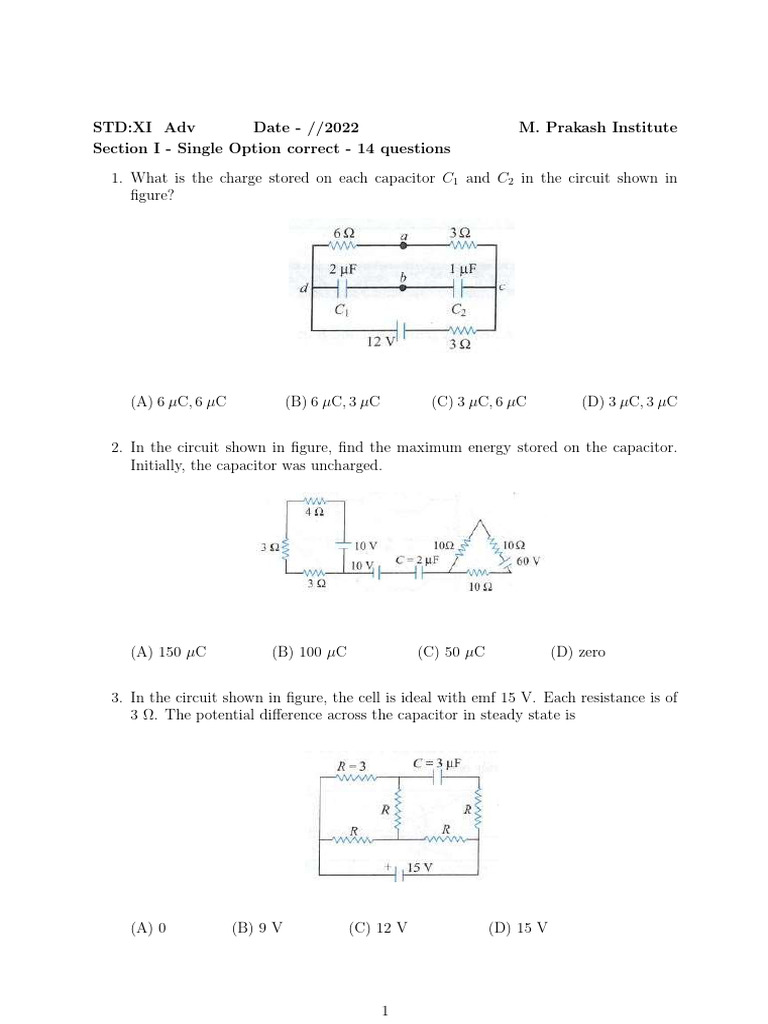 Adv13 RC - Circuits (Cengage Questions) | PDF | Capacitor | Electrical ...
