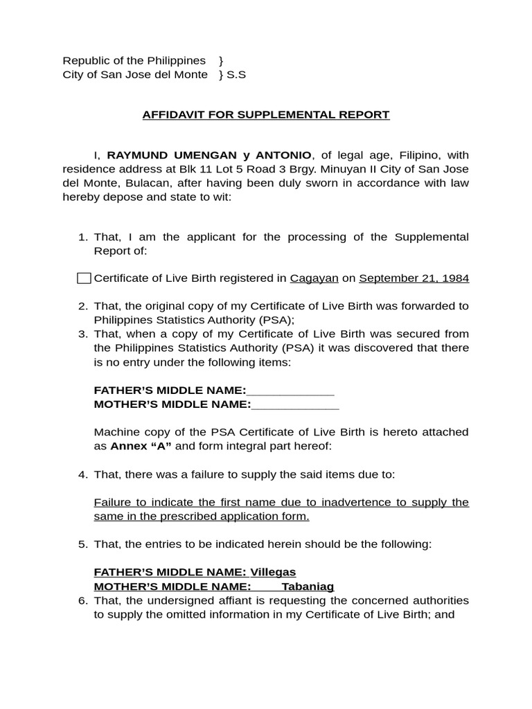 Affidavit for Birth Certificate Correction | PDF