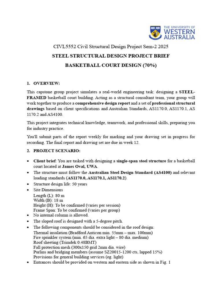 CIVL5552-Steel Structural Design Project Brief-2025 | PDF | Structural ...