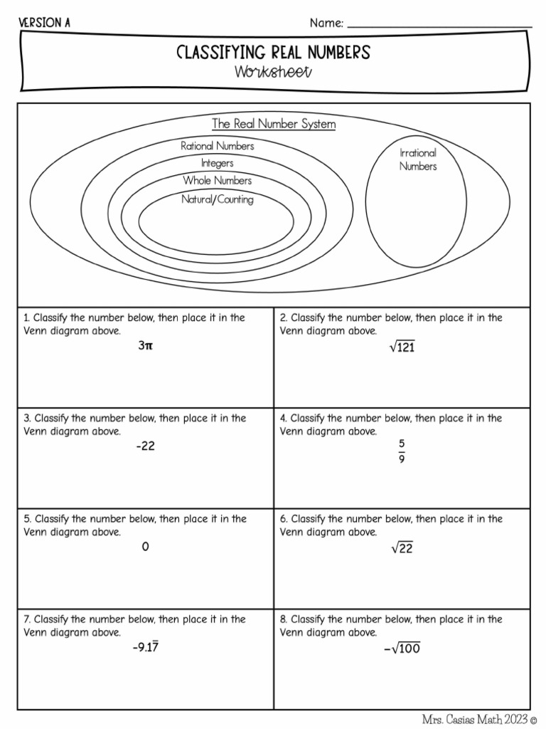 Classifying RealNumbers (Homework) | PDF