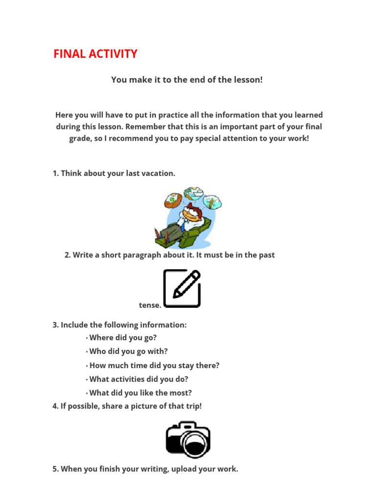 Final Activity: Vacation Writing Exercise | PDF
