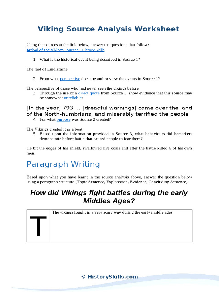 Viking Battle Tactics Analysis Worksheet | PDF