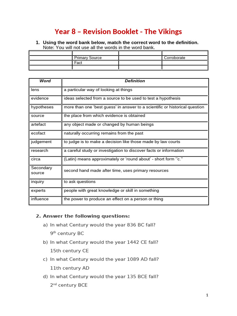 Year 8 Vikings Revision Guide | PDF | Vikings