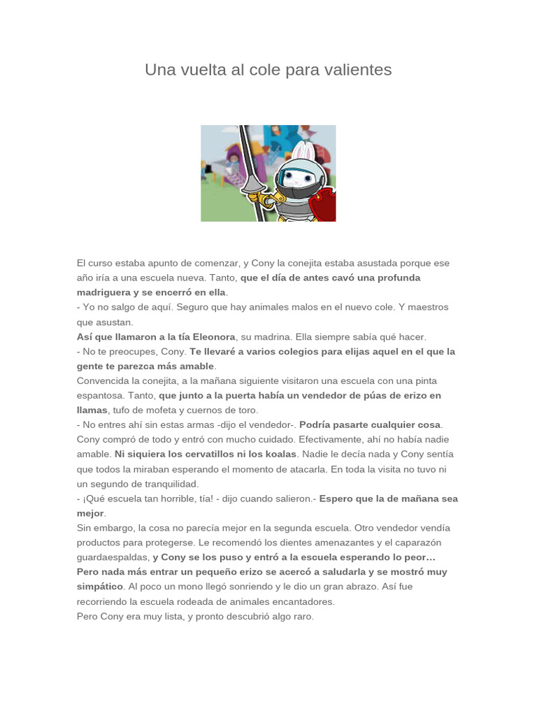 Cuento Regalo Una Vuelta Al Cole para Valientes | PDF